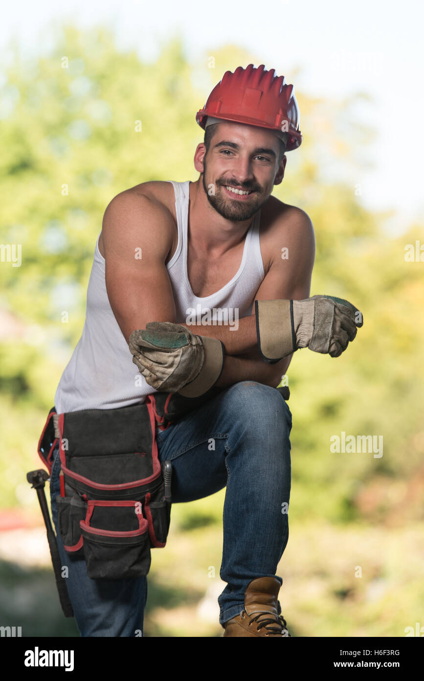 Construction Worker Relaxing The Fresh Air During Work Stock Photo - Alamy