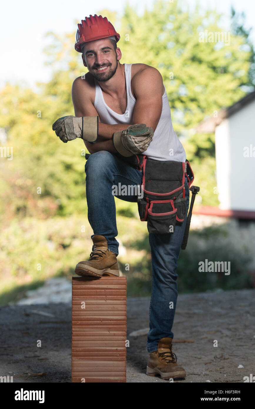 Construction Worker Relaxing The Fresh Air During Work Stock Photo - Alamy