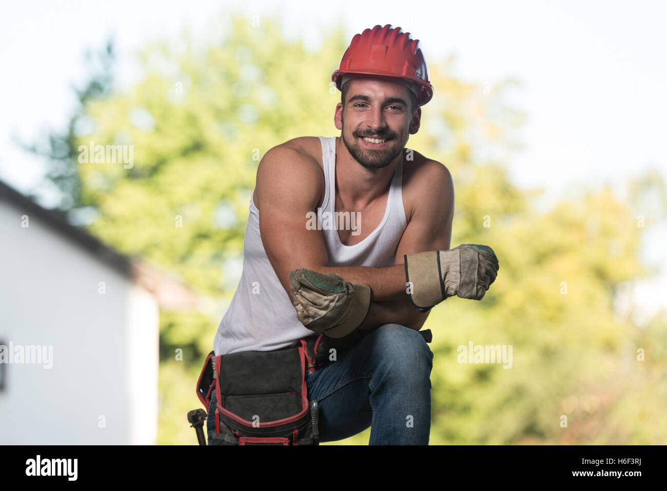 Construction Worker Relaxing The Fresh Air During Work Stock Photo - Alamy