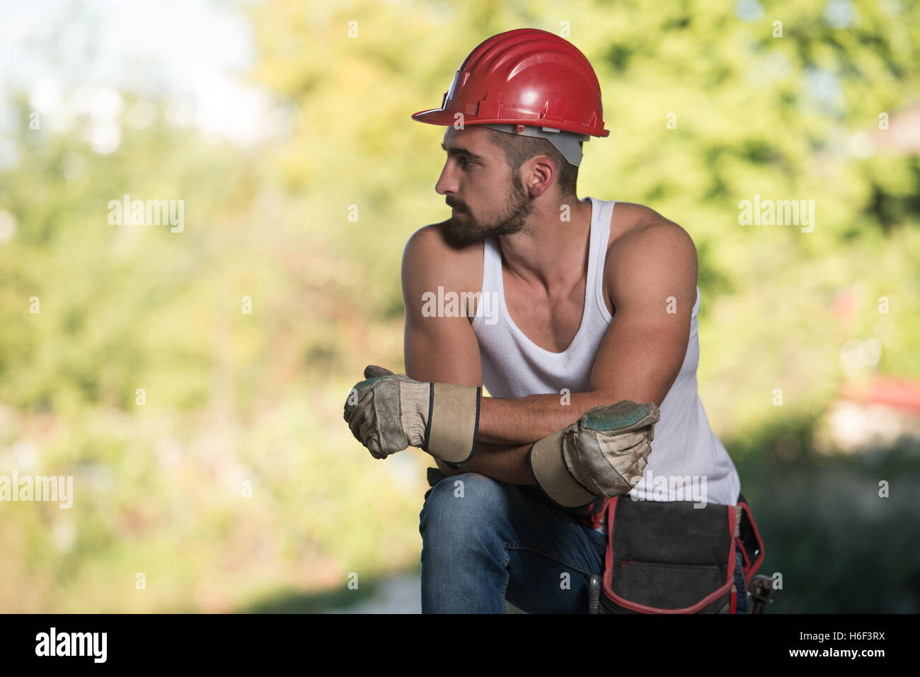 Construction Worker Relaxing The Fresh Air During Work Stock Photo - Alamy