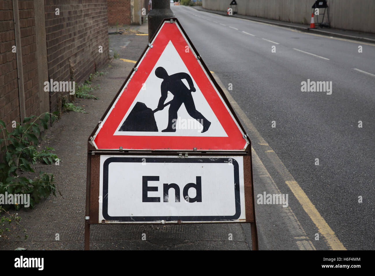 End of roadworks sign in east London, England, UK Stock Photo - Alamy