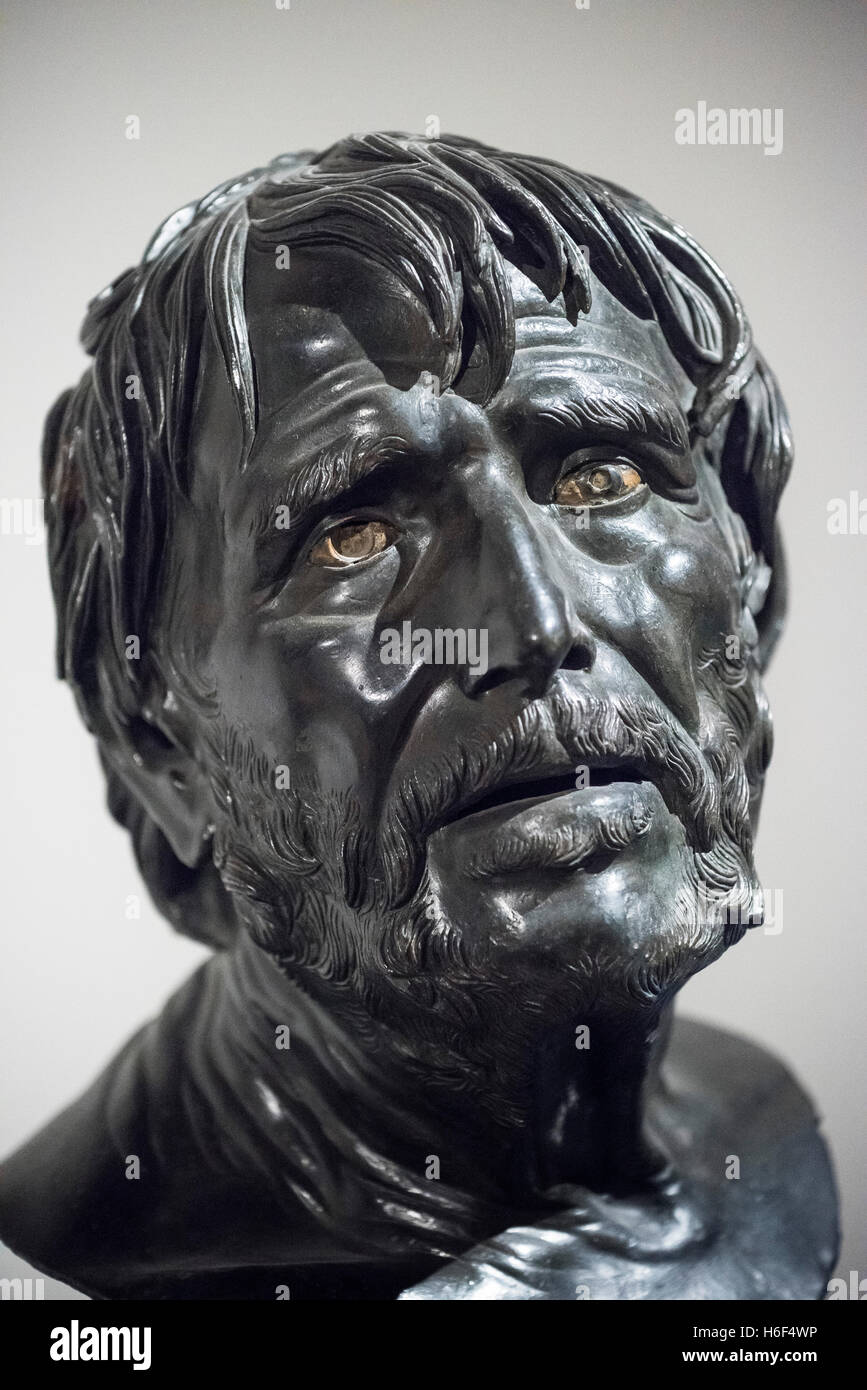 Naples. Italy. "Pseudo-Seneca" Roman bronze bust, from Villa of the ...