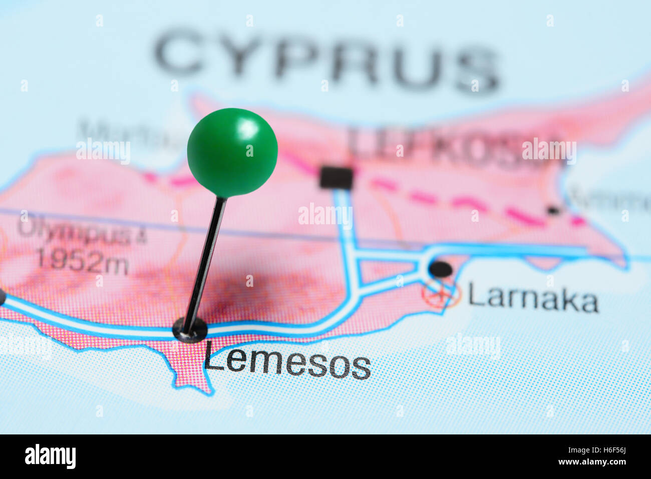 Lemesos pinned on a map of Cyprus Stock Photo - Alamy