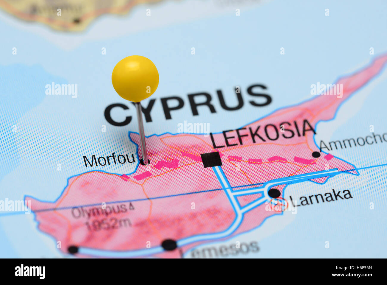 Morfou pinned on a map of Cyprus Stock Photo - Alamy
