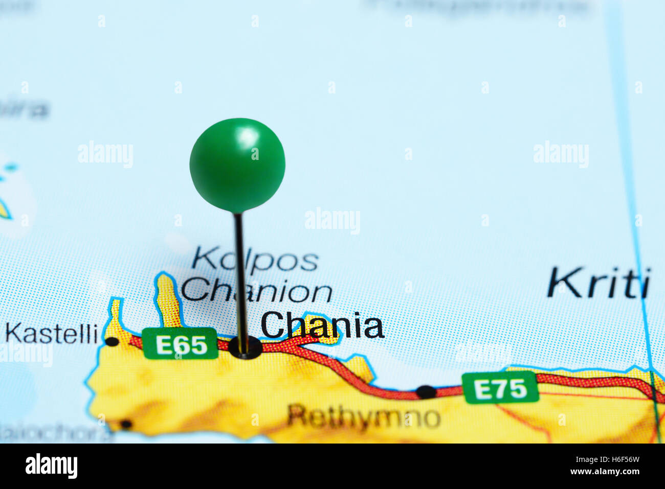 Chania pinned on a map of Greece Stock Photo - Alamy
