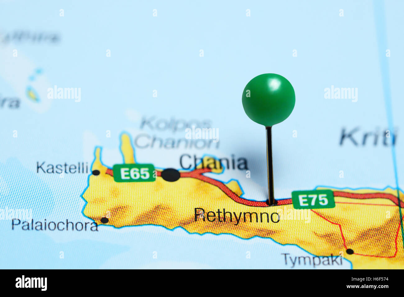 Rethymno pinned on a map of Greece Stock Photo - Alamy