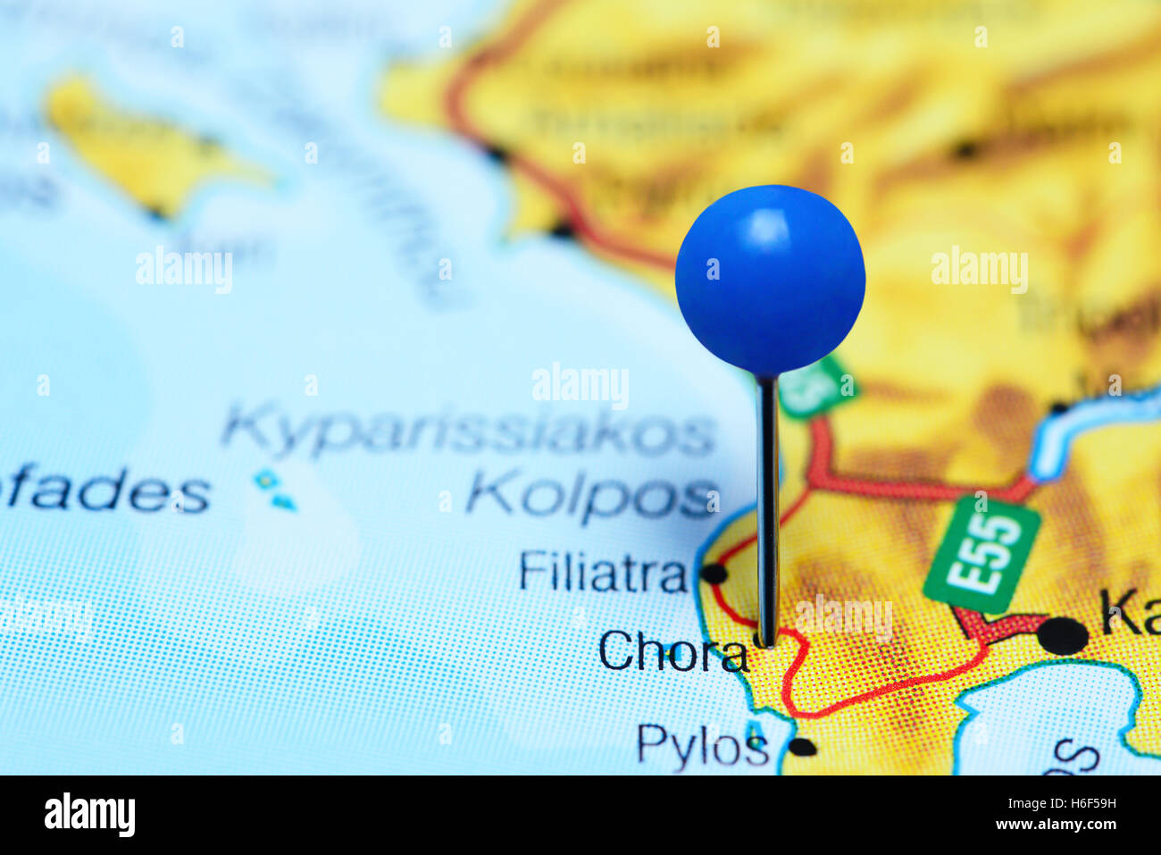 Chora pinned on a map of Greece Stock Photo - Alamy