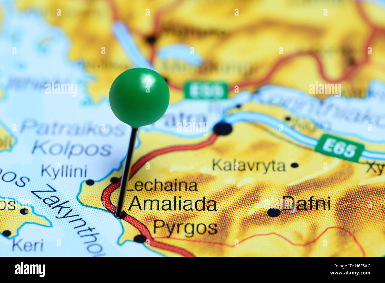 Amaliada pinned on a map of Greece Stock Photo - Alamy