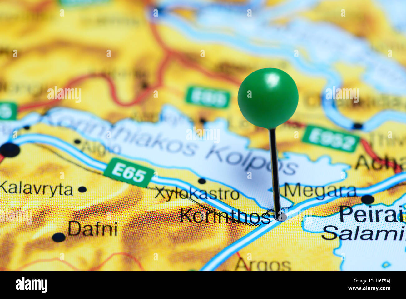 Korinthos pinned on a map of Greece Stock Photo - Alamy