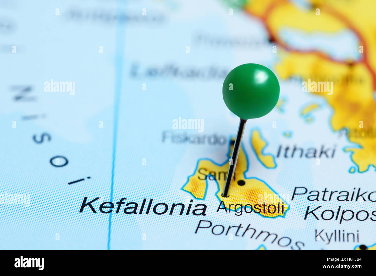 Argostoli pinned on a map of Greece Stock Photo - Alamy