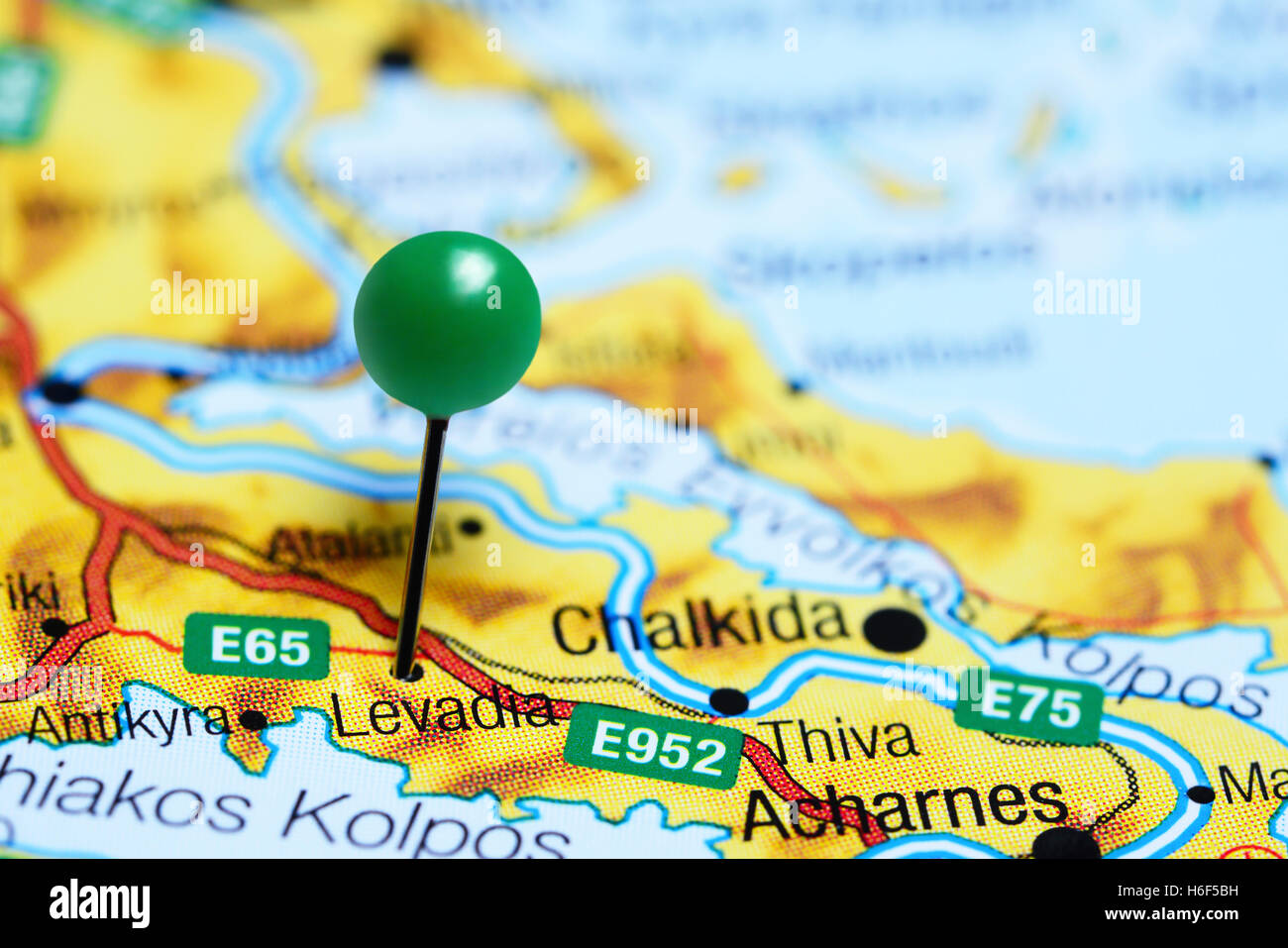 Levadia pinned on a map of Greece Stock Photo - Alamy