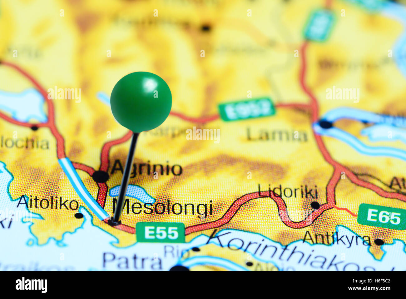 Mesolongi pinned on a map of Greece Stock Photo - Alamy