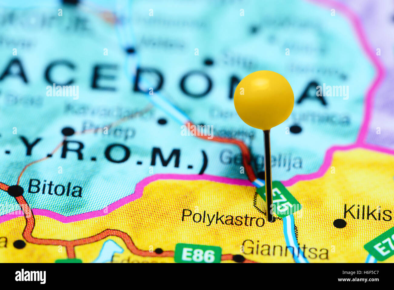 Polykastro pinned on a map of Greece Stock Photo - Alamy