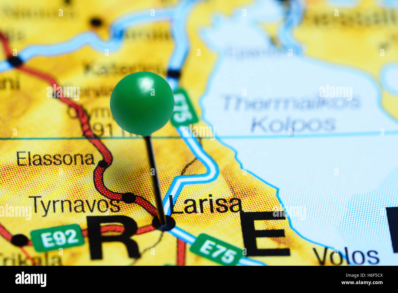 Larisa pinned on a map of Greece Stock Photo - Alamy