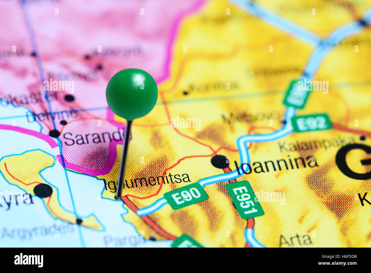 Igoumenitsa pinned on a map of Greece Stock Photo - Alamy