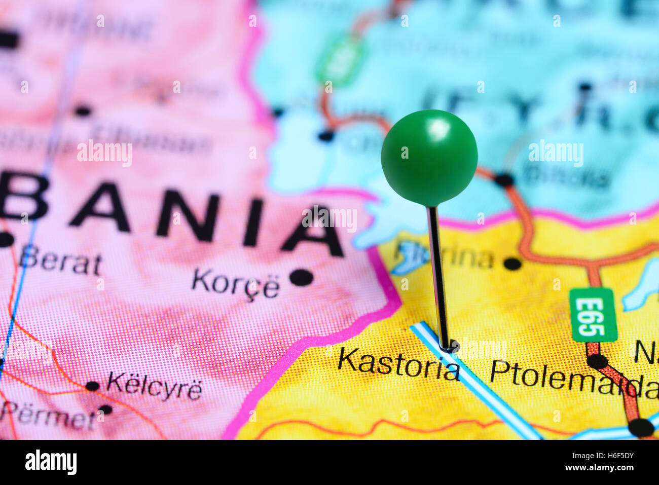 Kastoria pinned on a map of Greece Stock Photo - Alamy