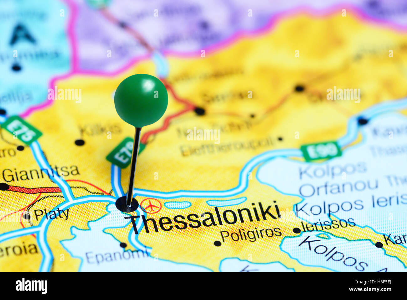 Thessaloniki pinned on a map of Greece Stock Photo - Alamy