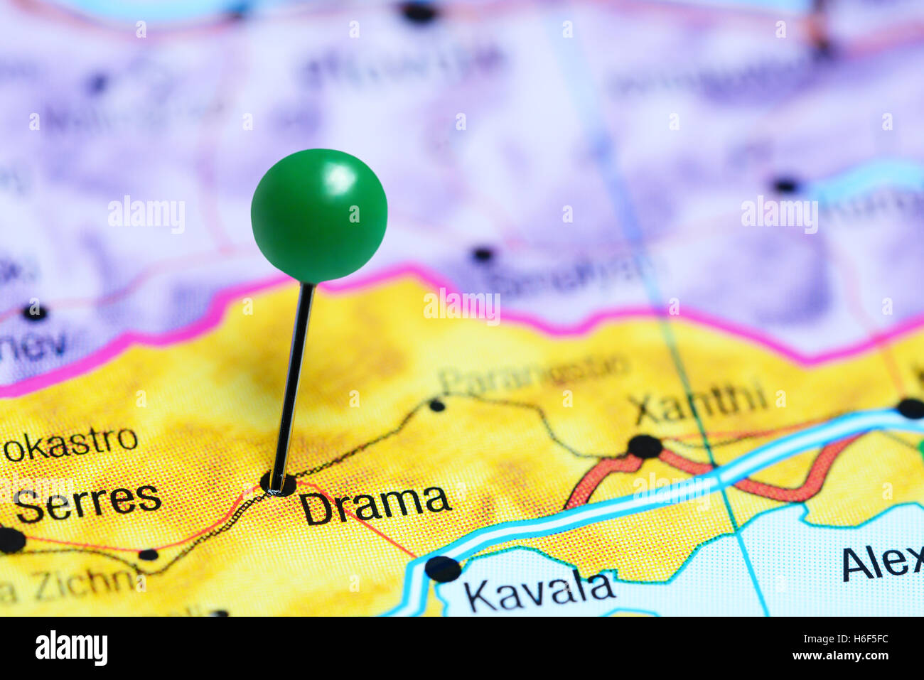 Drama pinned on a map of Greece Stock Photo - Alamy