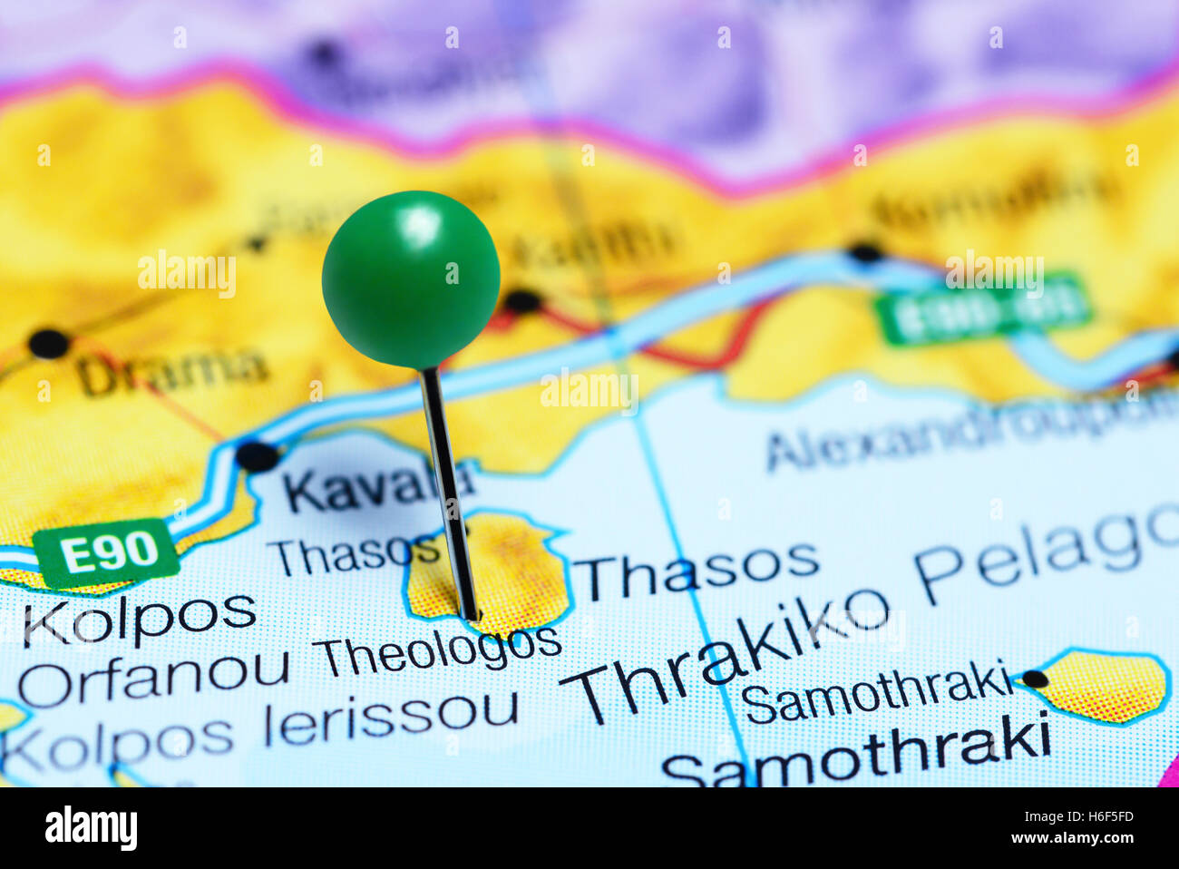 Theologos pinned on a map of Greece Stock Photo - Alamy
