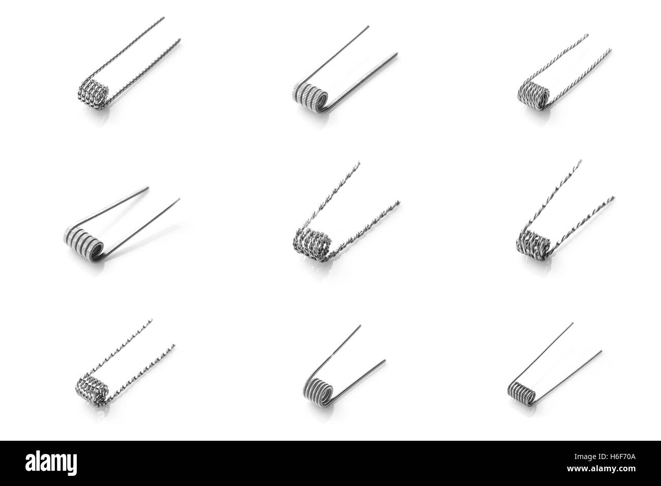 Mix coil for vaping on a white background macro closeup wire steel ...