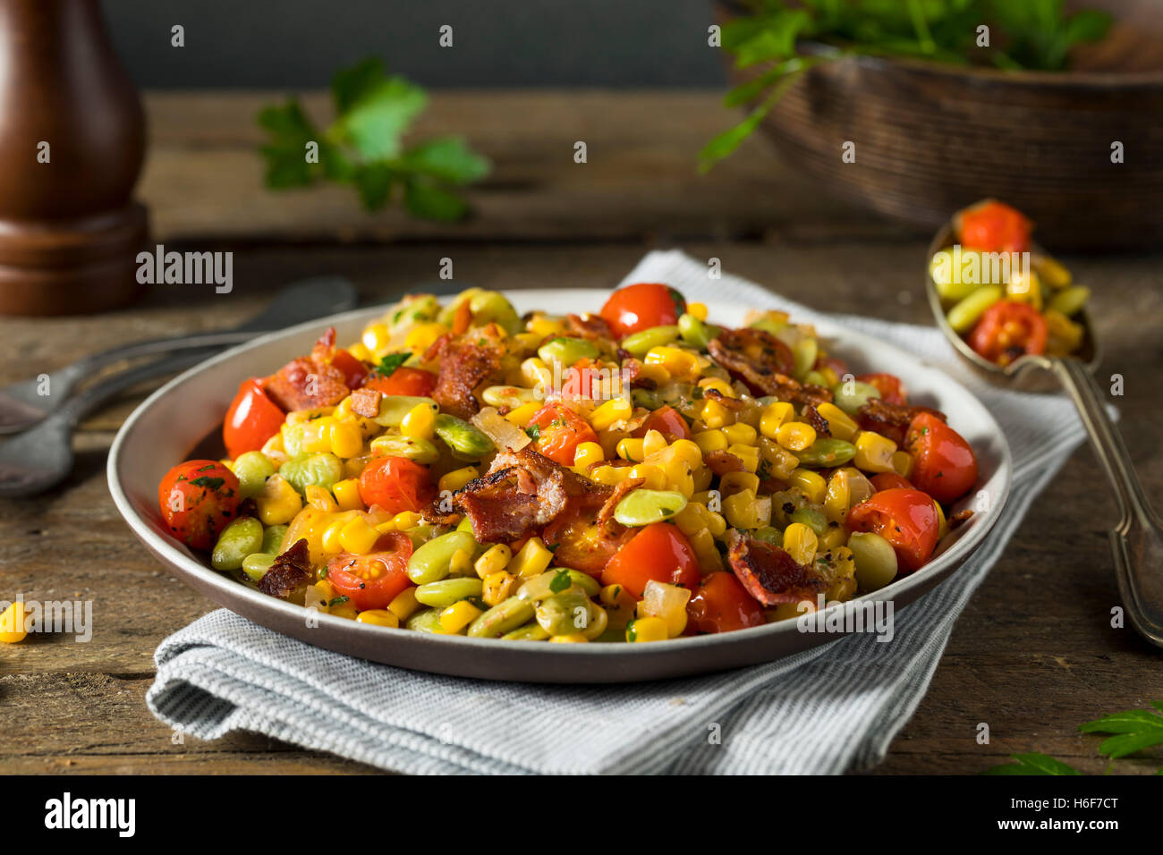 Homemade Succotash with Lima Beans Corn and Bacon Stock Photo - Alamy