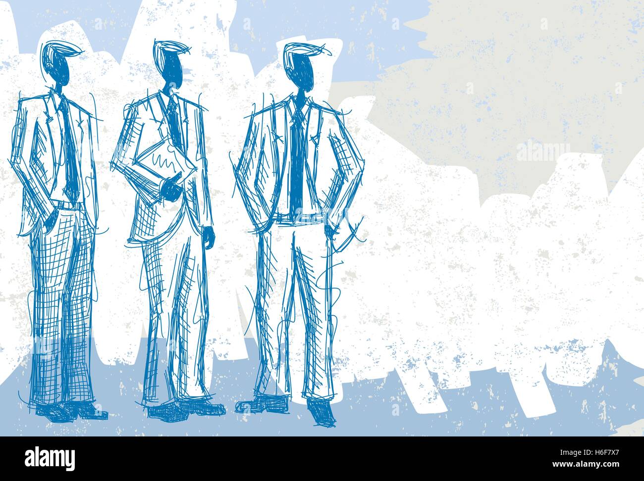 Three Businessmen Sketchy, hand drawn businessmen over an abstract ...