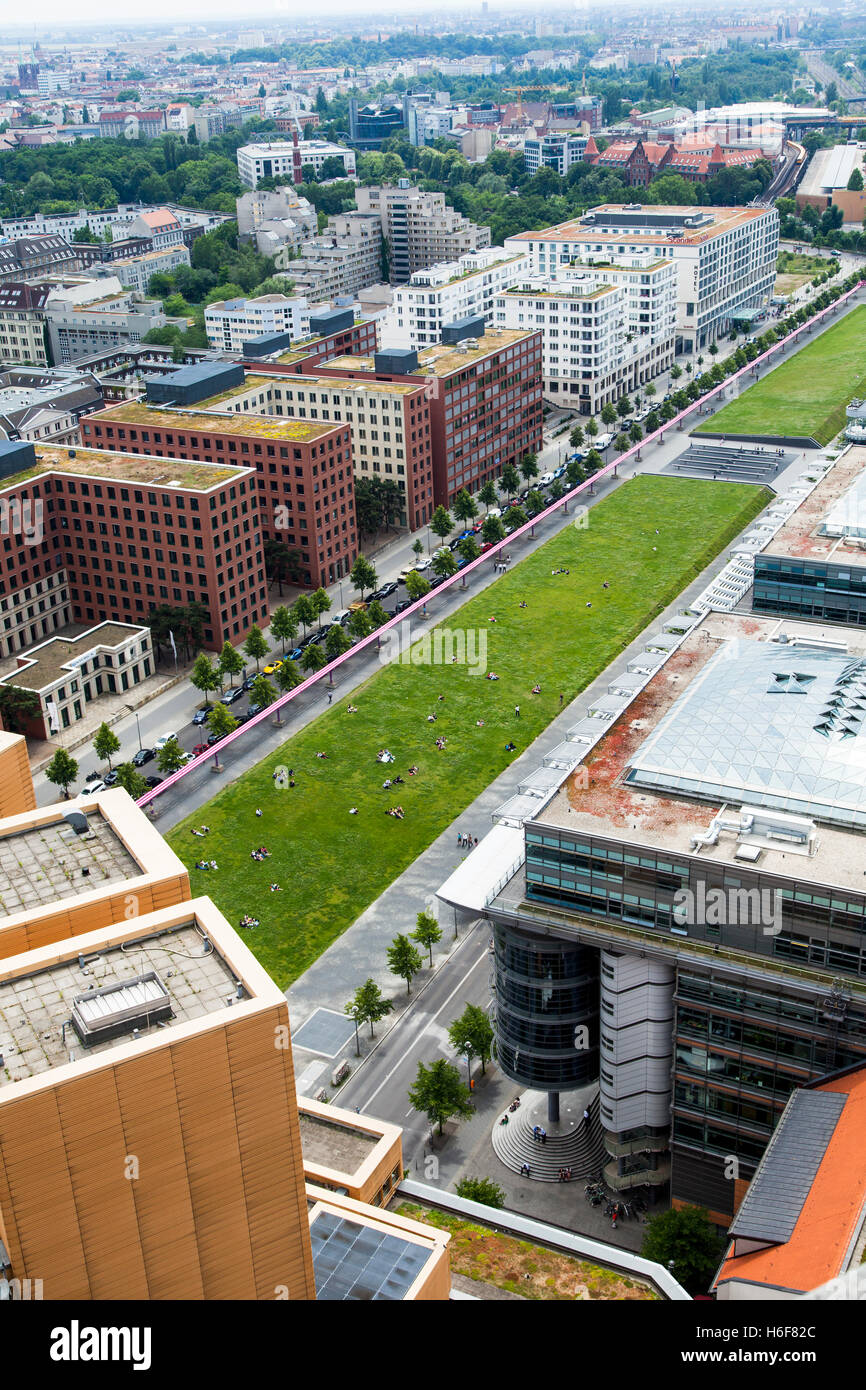 The buildings and lawn of Potsdamer Platz in Berlin as seen from the ...