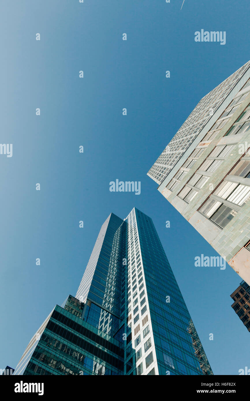 Low & wide angle view of skyscrapers in midtown Manhattan, New-York ...