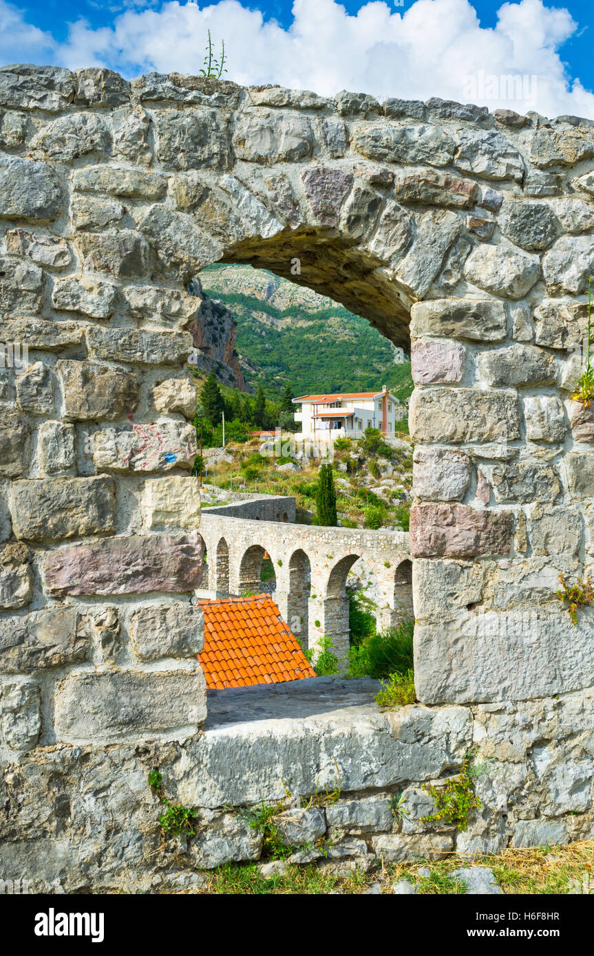 The view on the winding aqueduct through the small window in the ...