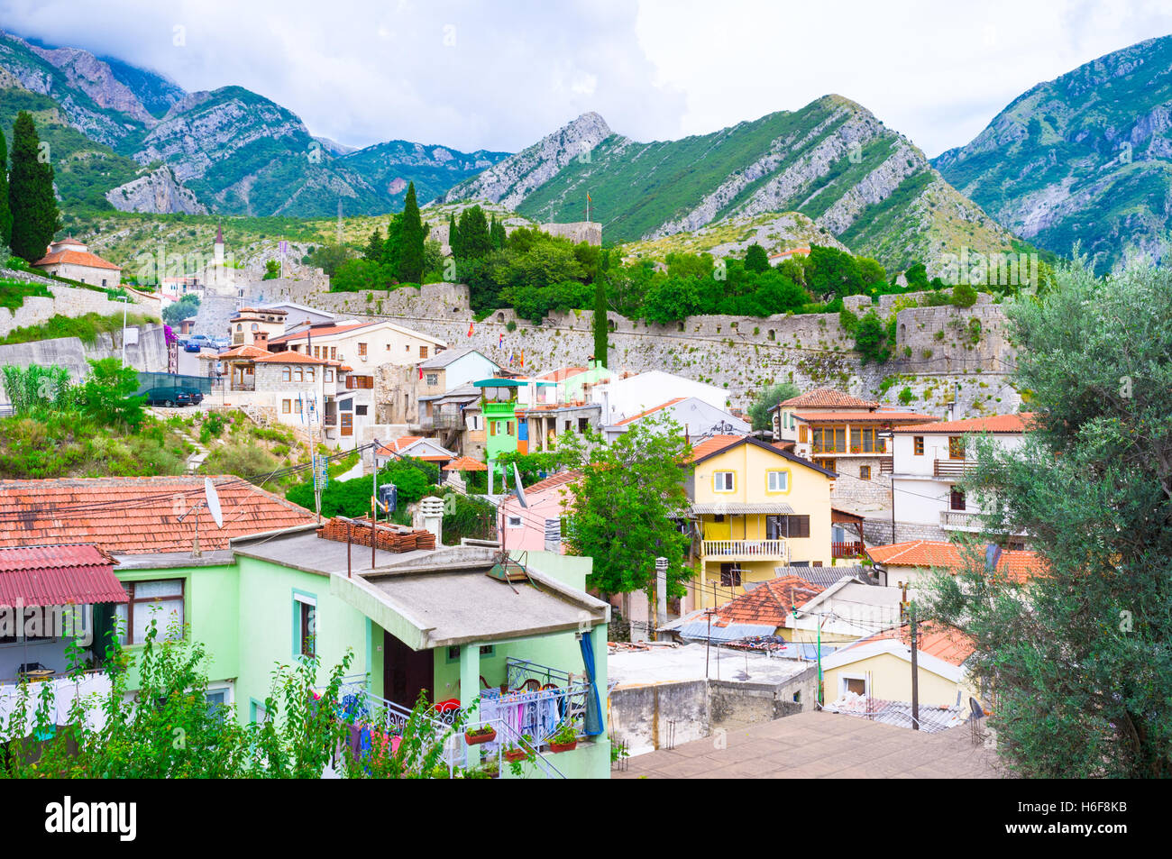 The Stari Bar fortress located on the mountain top and surrounded by ...