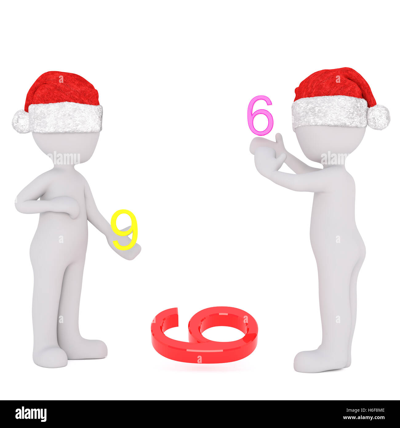 Pair of similar looking 3D human figures playing with number 6 and 9 ...