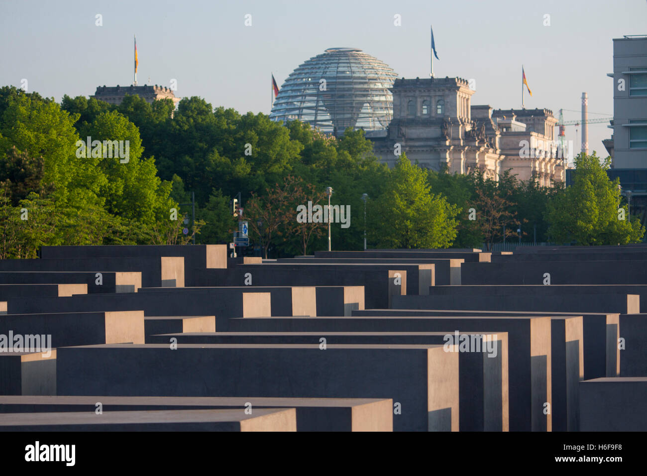 Memorial to the Murdered Jews of Europe with Bundestag Reichstag building in background Berlin ...