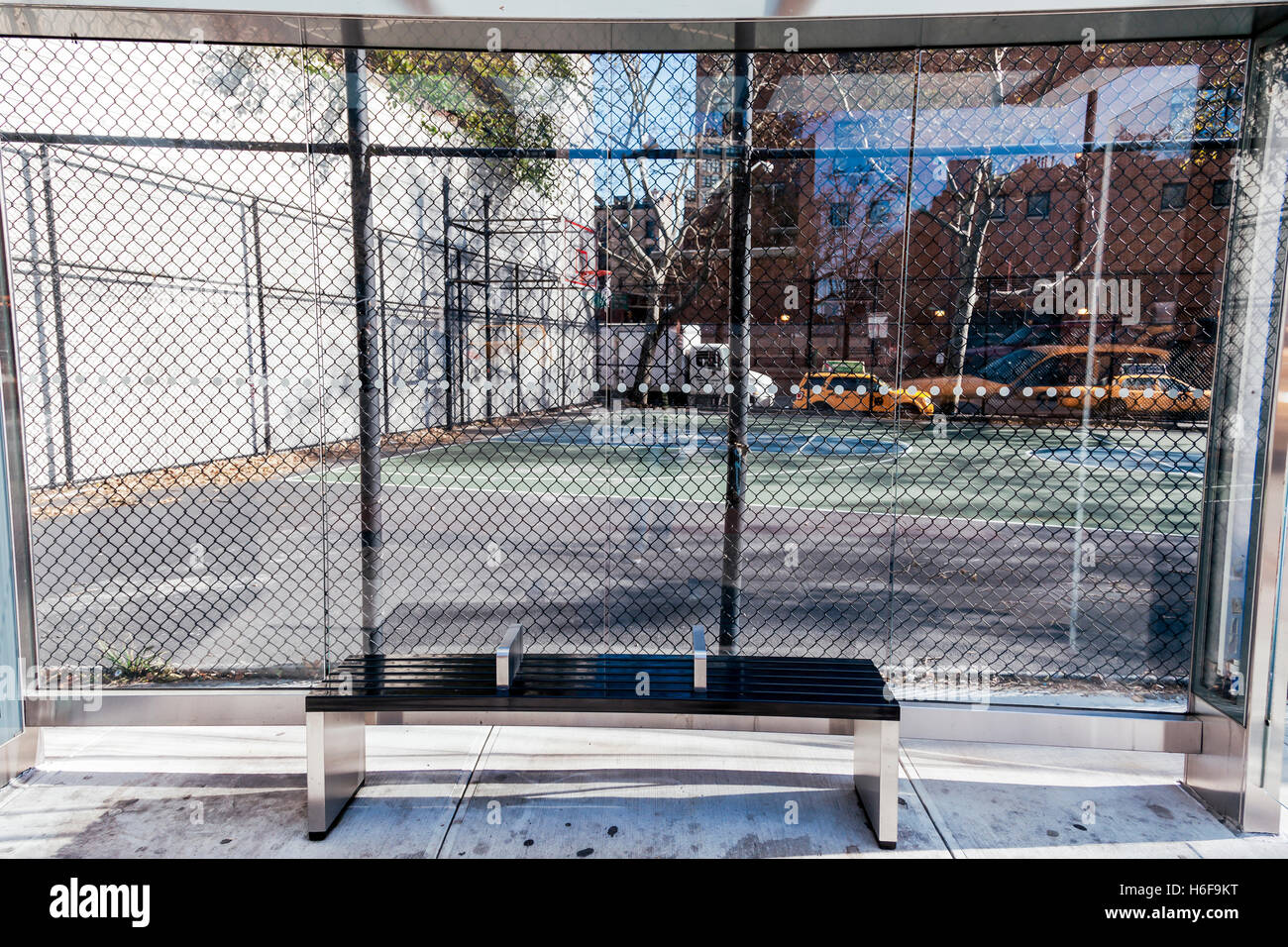 Empty bus station in downtown Manhattan Stock Photo - Alamy