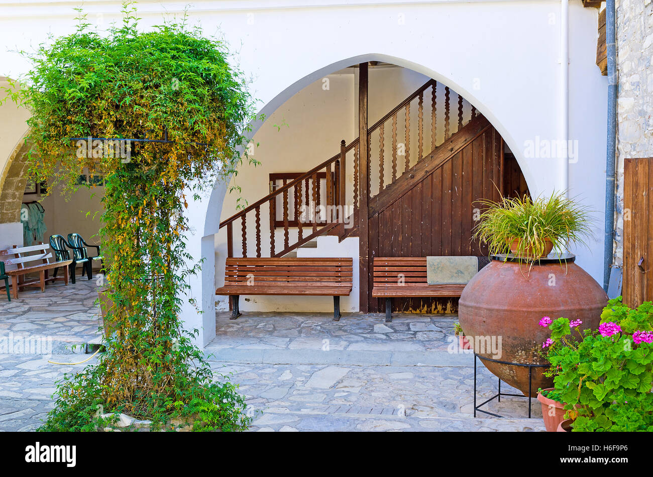 The territory of St Minas Monastery decorated with beautiful green ...