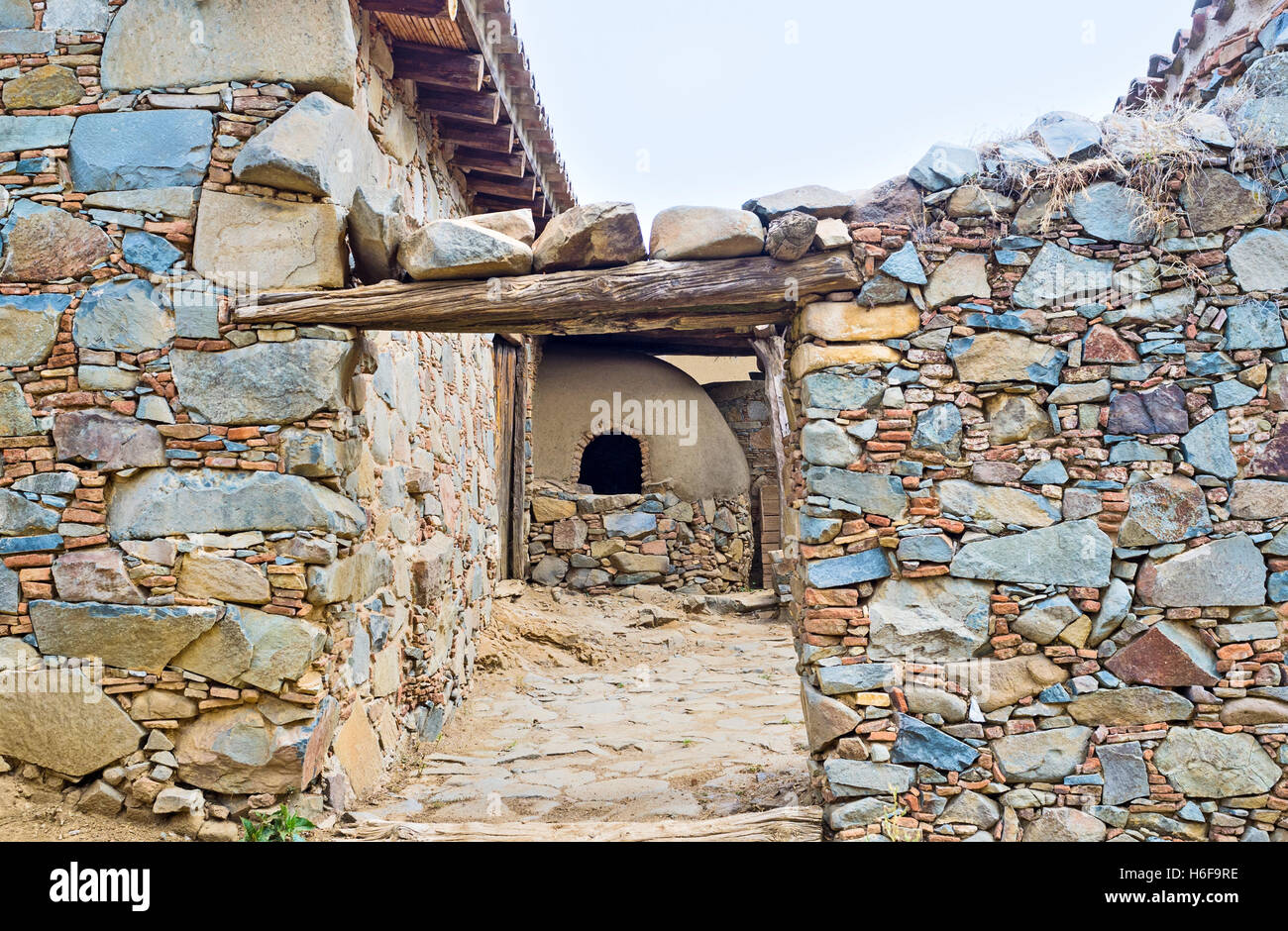 The view on the old oven, located in the yard, Fikardou, Cyprus Stock ...