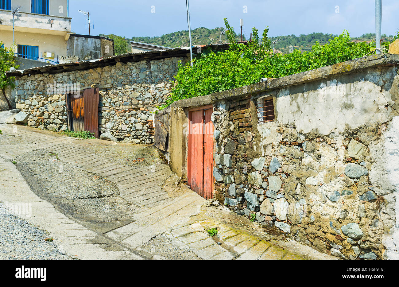 The medieval housing in historic Pelendri village, located in Troodos ...