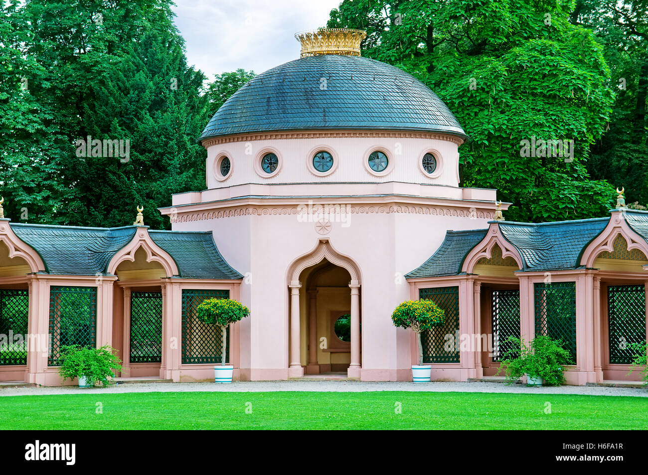 Gallery of the mosque, a beautiful green meadow and blue sky Stock ...