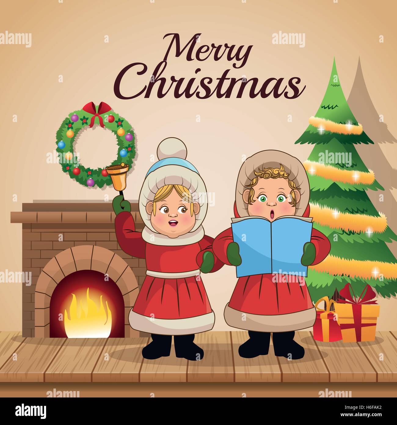 Singing cartoon of Christmas carol design Stock Vector Image & Art - Alamy