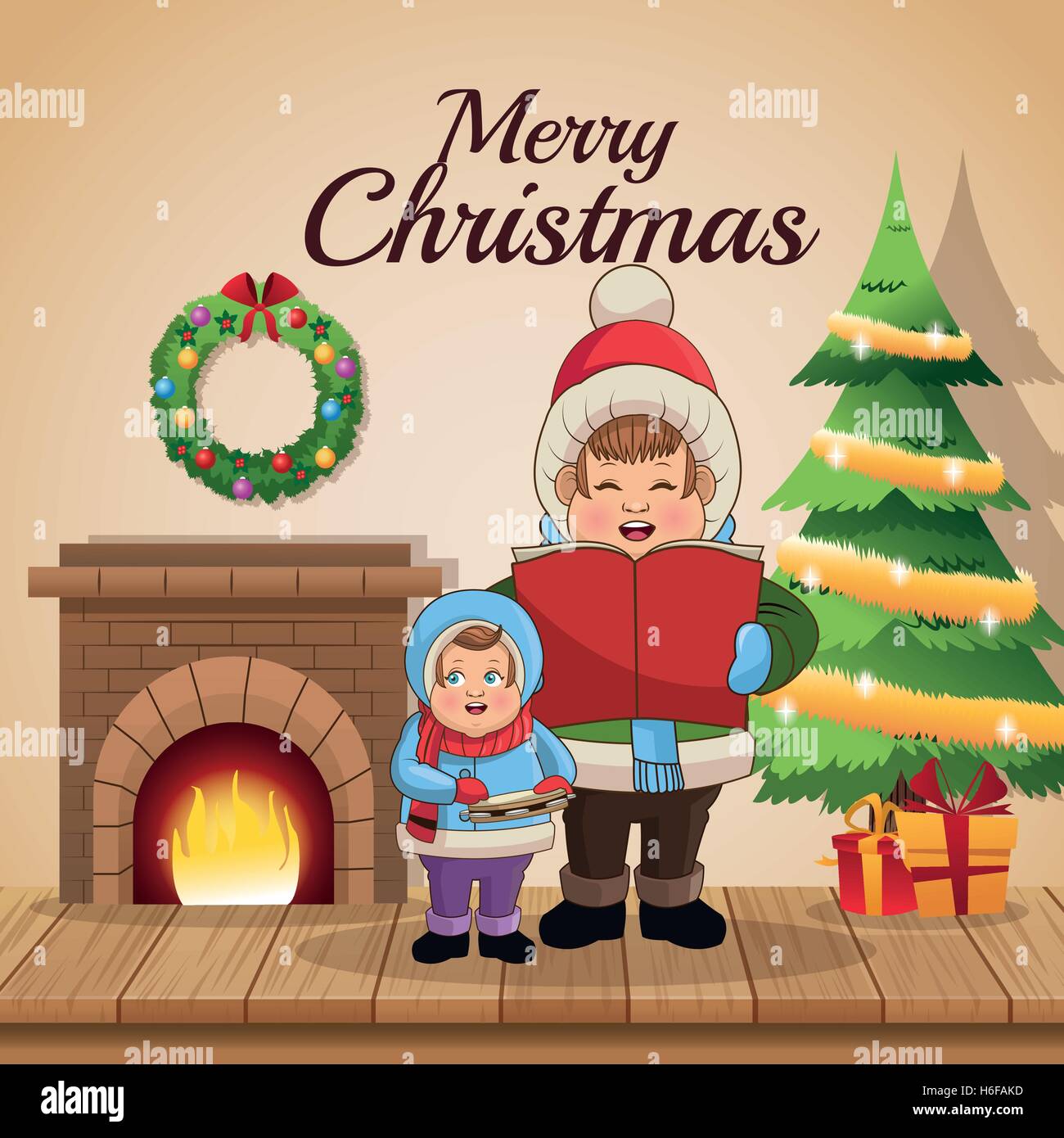 Singing cartoon of Christmas carol design Stock Vector Image & Art - Alamy