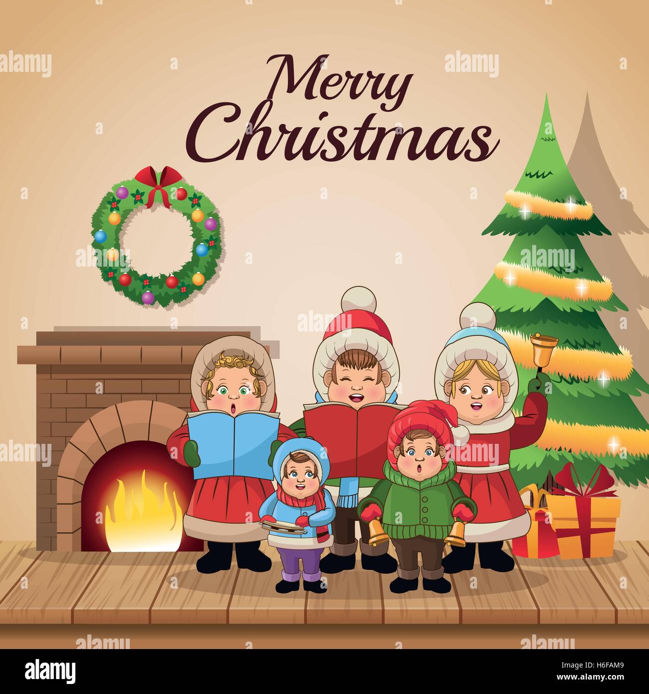 Singing cartoon of Christmas carol design Stock Vector Image & Art - Alamy