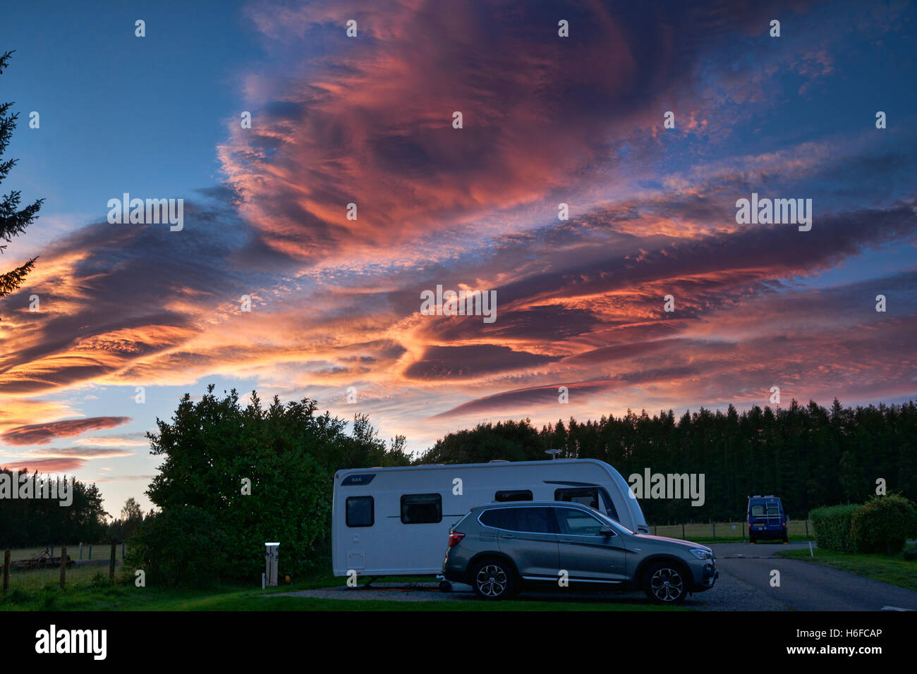 Caravan and sunset, Highlands, Scotland Stock Photo - Alamy