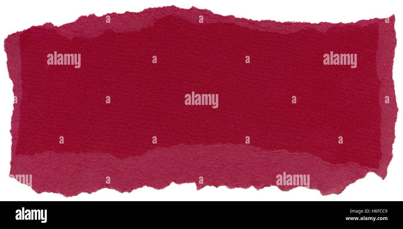 Texture of dark cardinal red fiber paper with torn edges. Isolated on ...