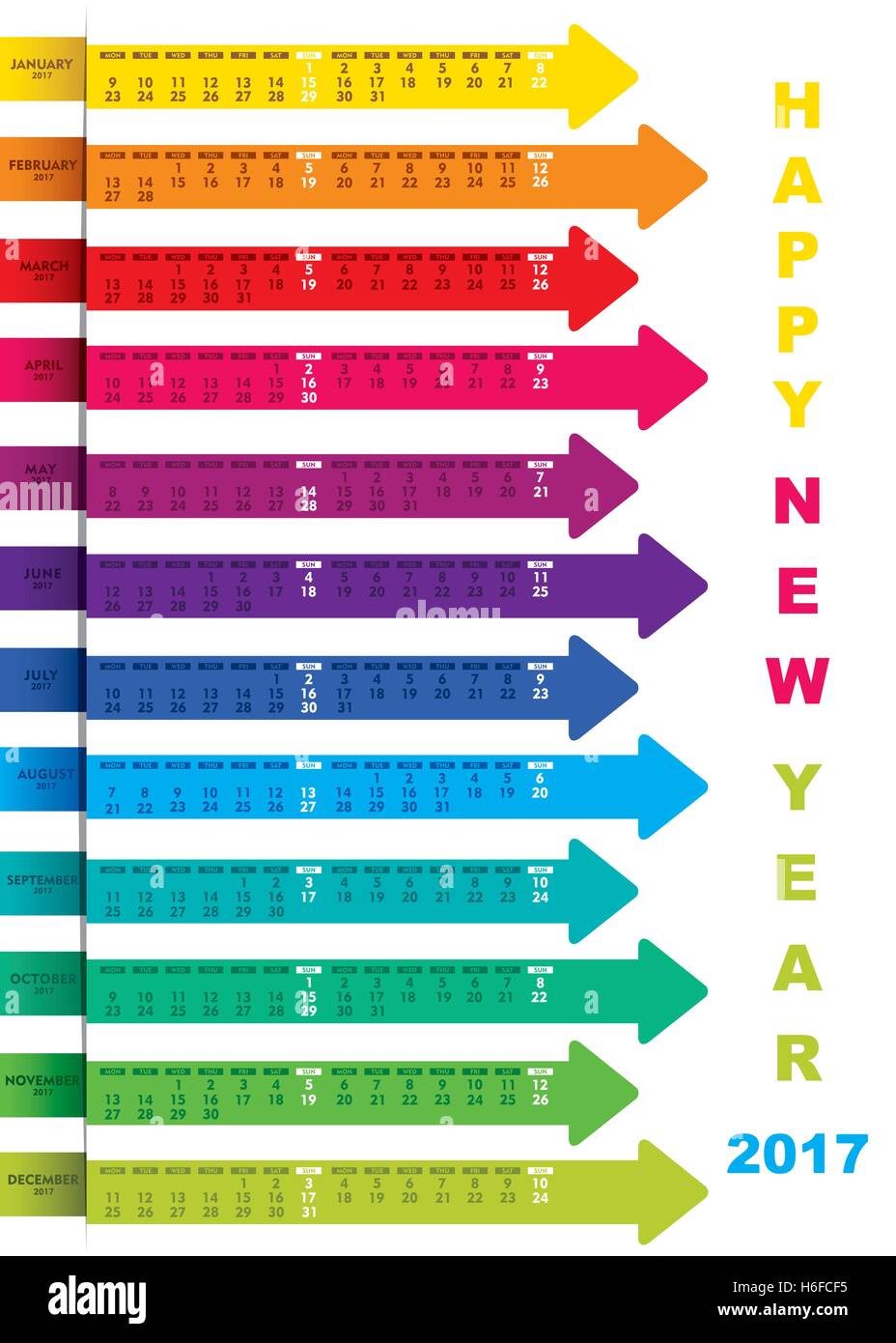 color new year 2017 calendar design using arrow Stock Vector Image ...