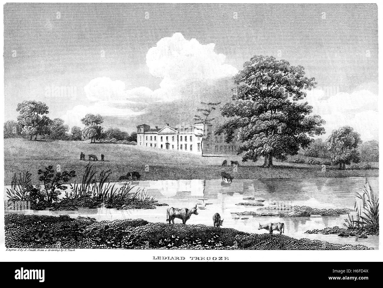 An engraving of Lediard (Lydiard) Tregoze, Wiltshire scanned at high ...