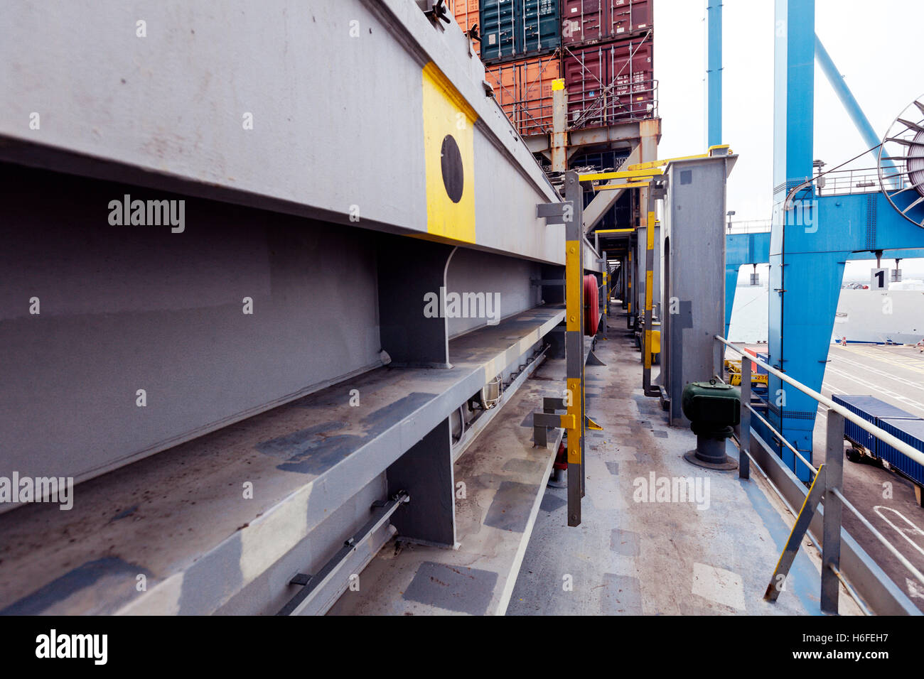 A corridor on a freighter ship, docking at a commercial harbor Stock ...