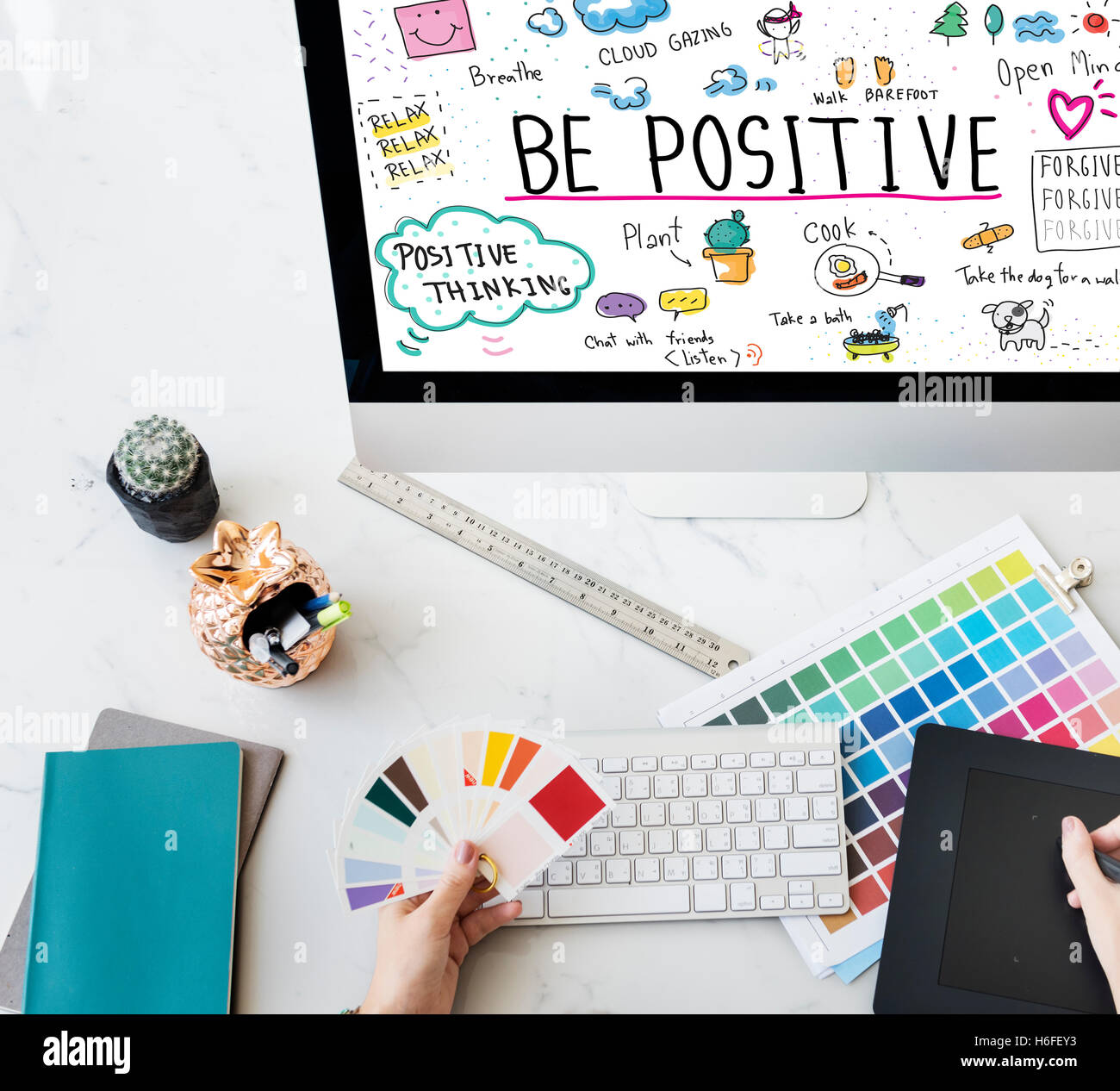 Positivity Message Cartoon Illustrations Concept Stock Photo - Alamy