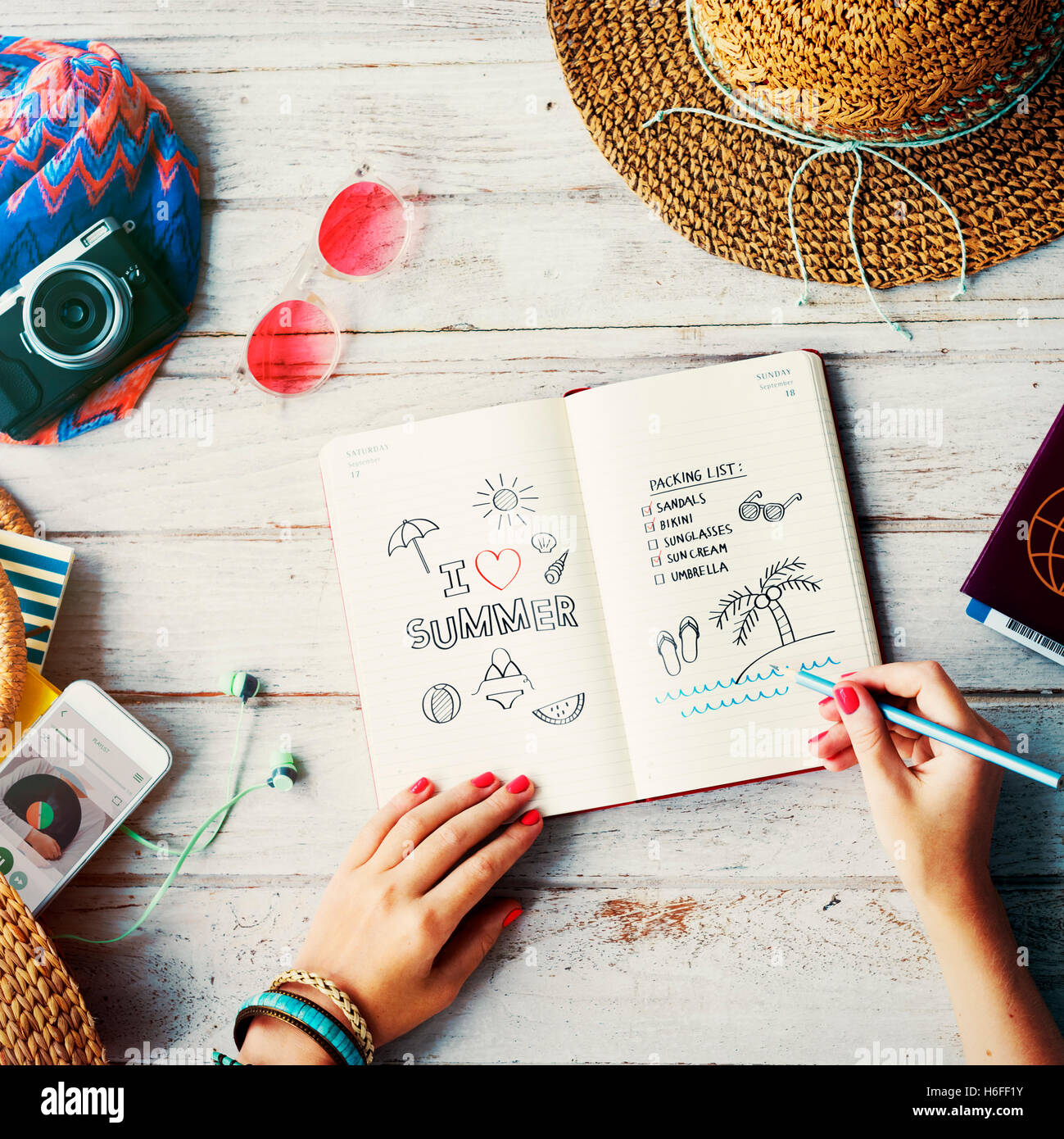 Notebook List Vacation Break Summer Beach Fun Concept Stock Photo - Alamy