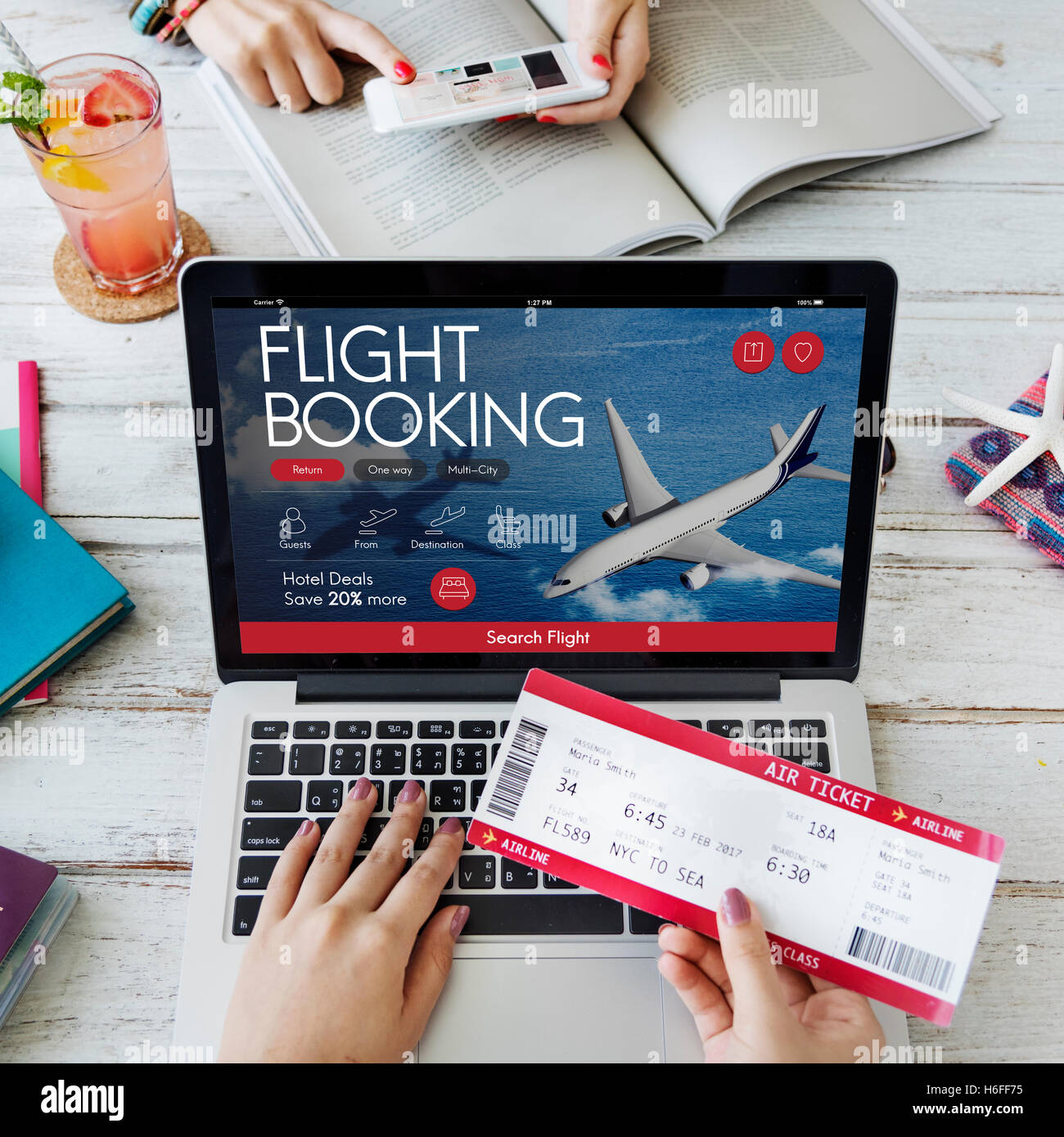 Air Ticket Flight Booking Concept Stock Photo - Alamy