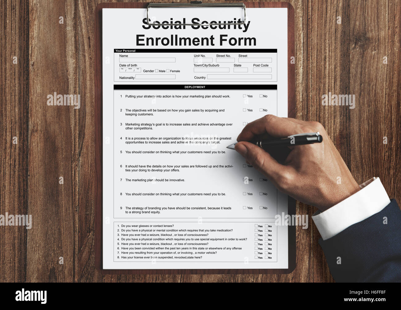 Social Security Enrollment Form Document Concept Stock Photo - Alamy