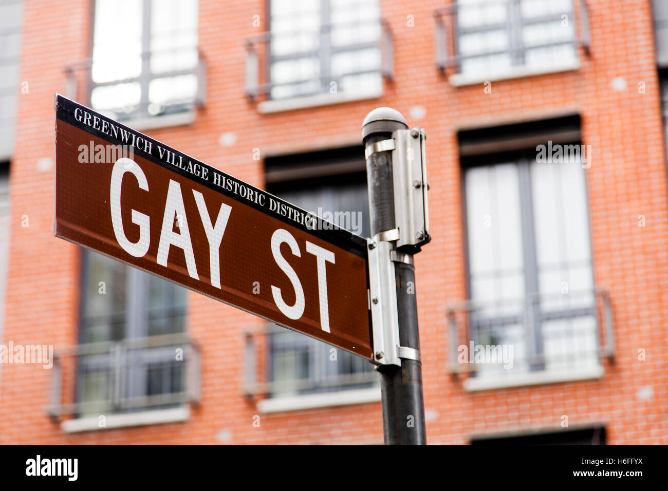 Street sign depicting it is Gay St. in the west village, very close to ...